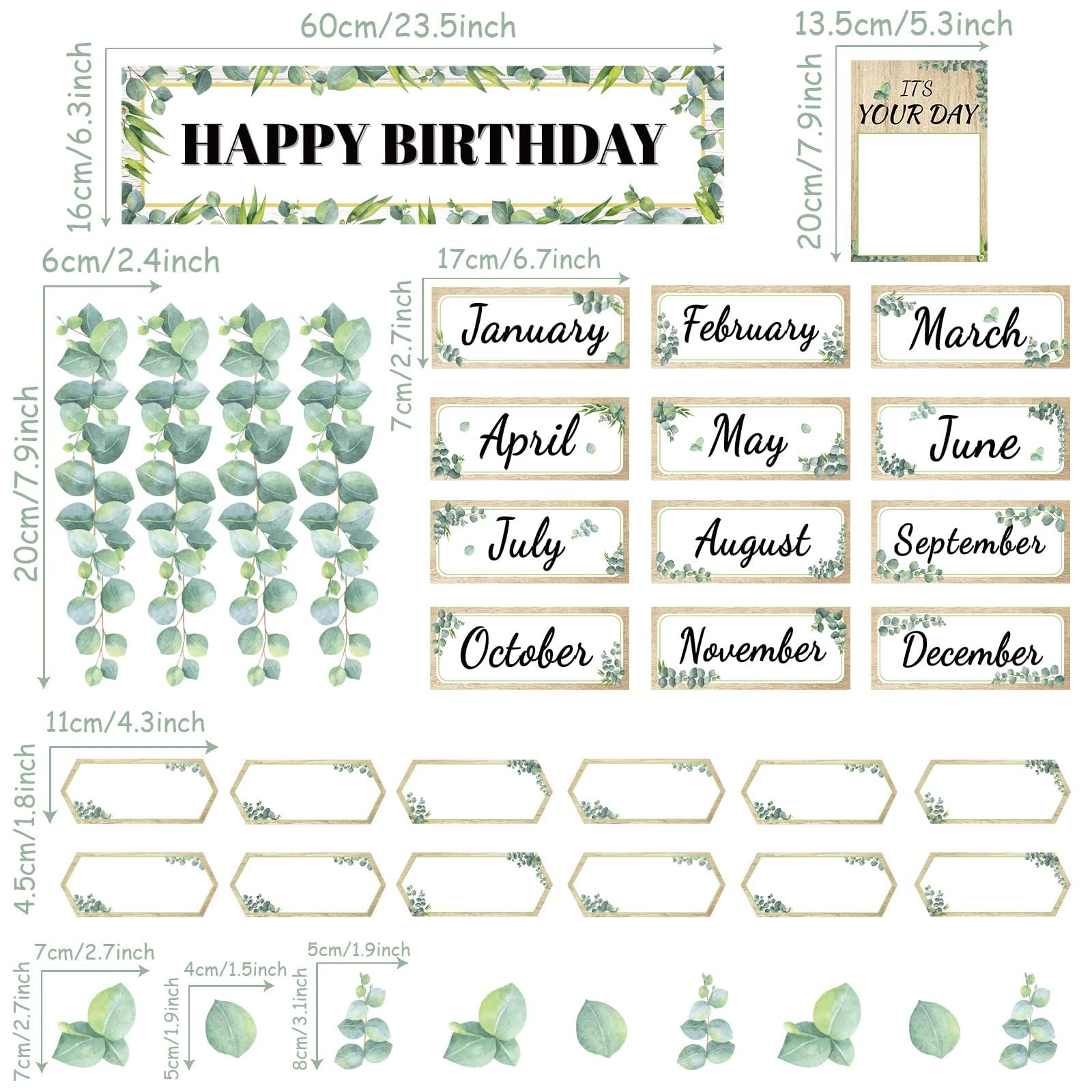 Snapklik.com : 111pcs Eucalyptus Birthday Bulletin Board Set Mini ...