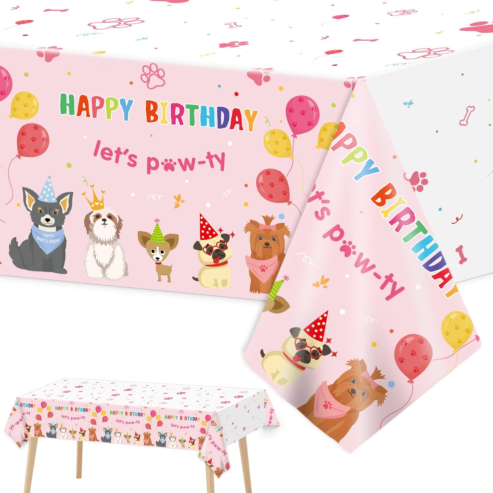 Amazon.com: PHOGARY Paw Print Tablecloth, 2 PCS Puppy Paw Table Cloth ...