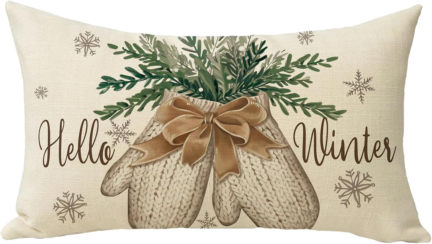 Amazon.com: Fjfz Hello Winter Mitten Lumbar Decorative Throw Pillow ...