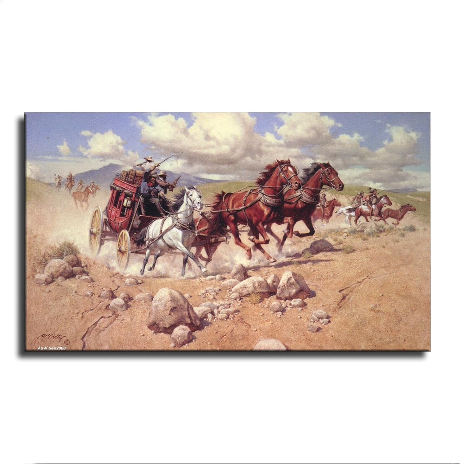 Amazon.com: GuriDo Western Cowboy with Red Stagecoach Running Horse ...