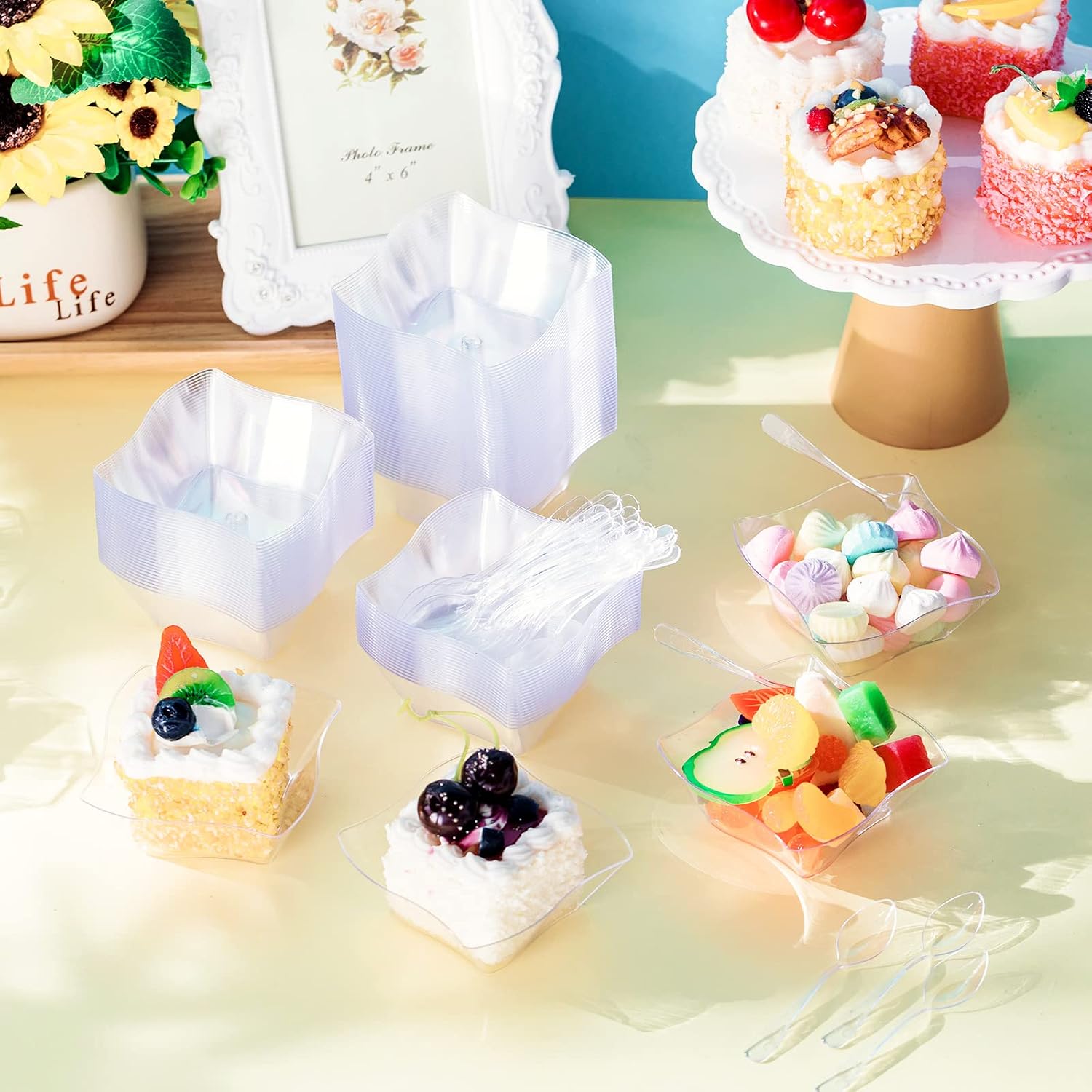 300 Pcs 5 oz Mini Dessert Cups Spoons Parfait Appetizer Plastic Cups ...