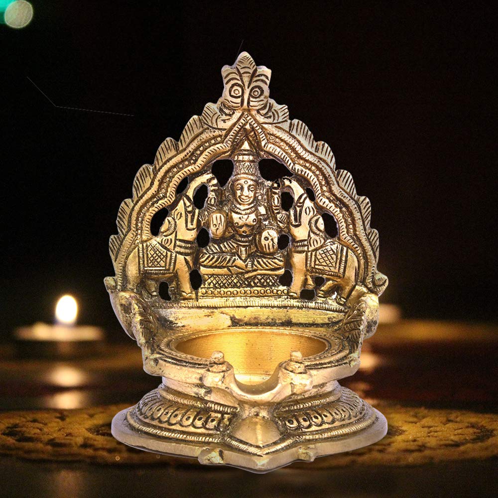 Buy The Advitya® Brass Laxmi Diya for Puja| Gajlakshmi Oil Lamp | Gaj ...