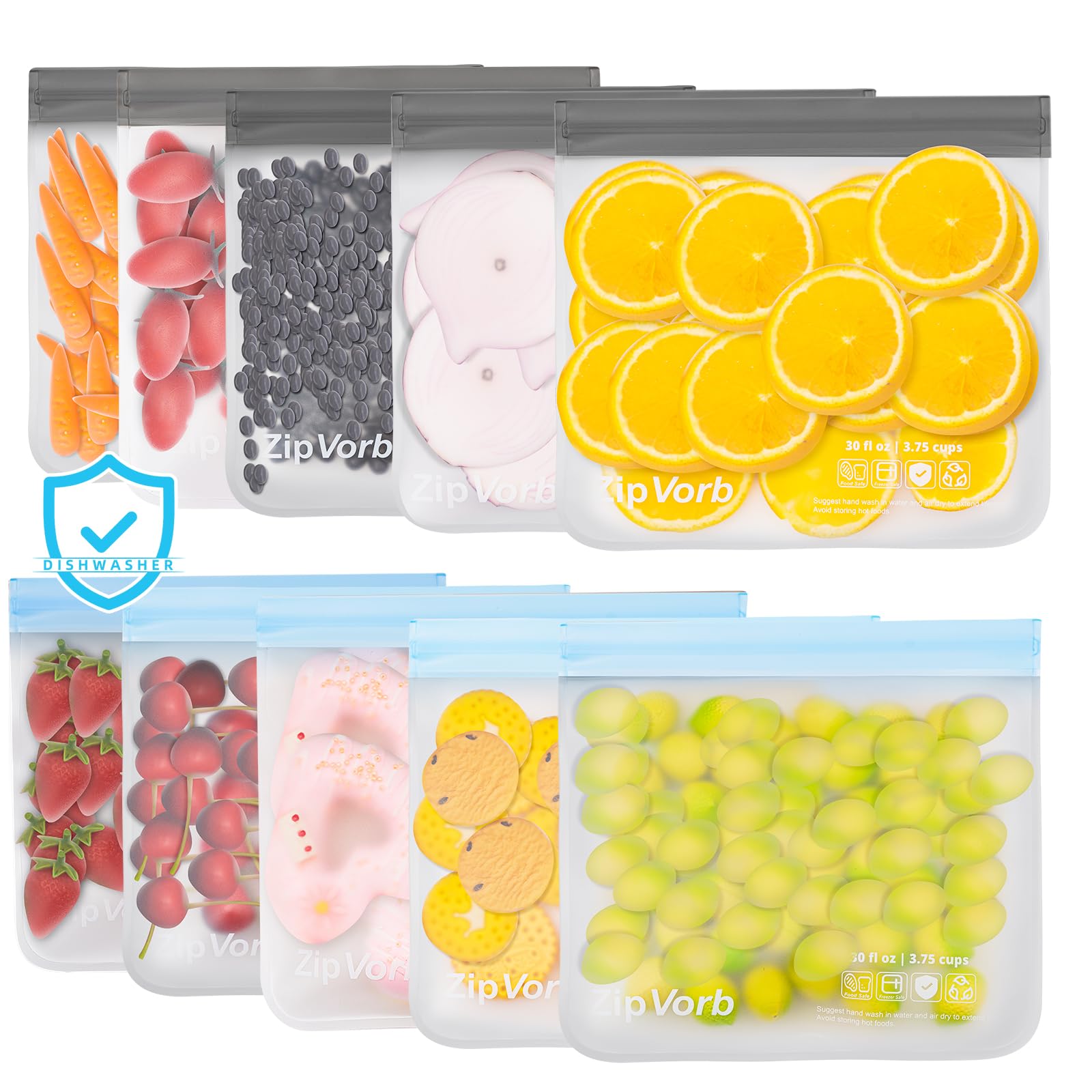 Amazon.com: 10-Pack Reusable Sandwich Freezer Bags - Dishwasher Safe ...