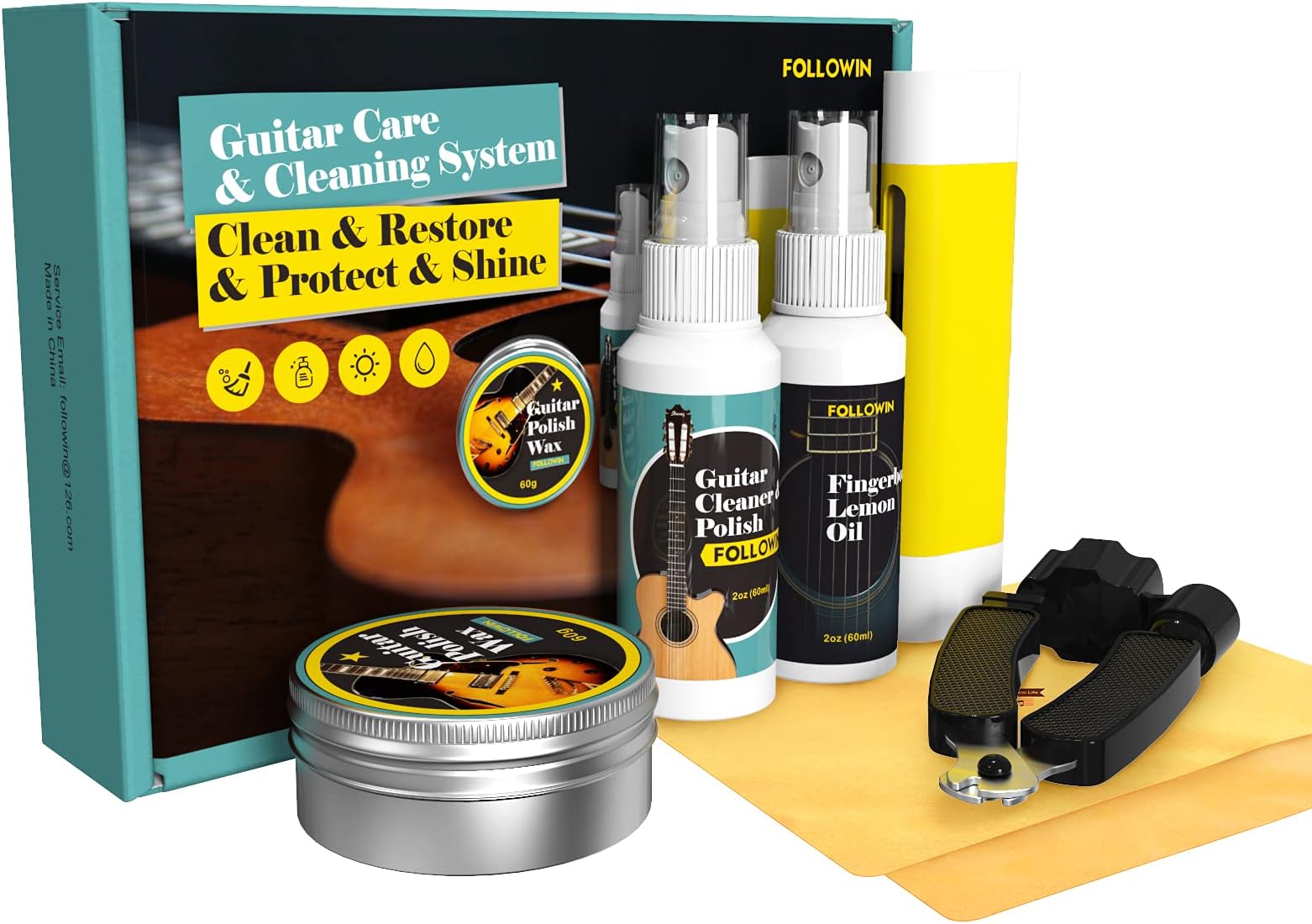 Amazon.com: Guitar Cleaning Kit, FOLLOWIN Guitar Care System 7 Pack ...