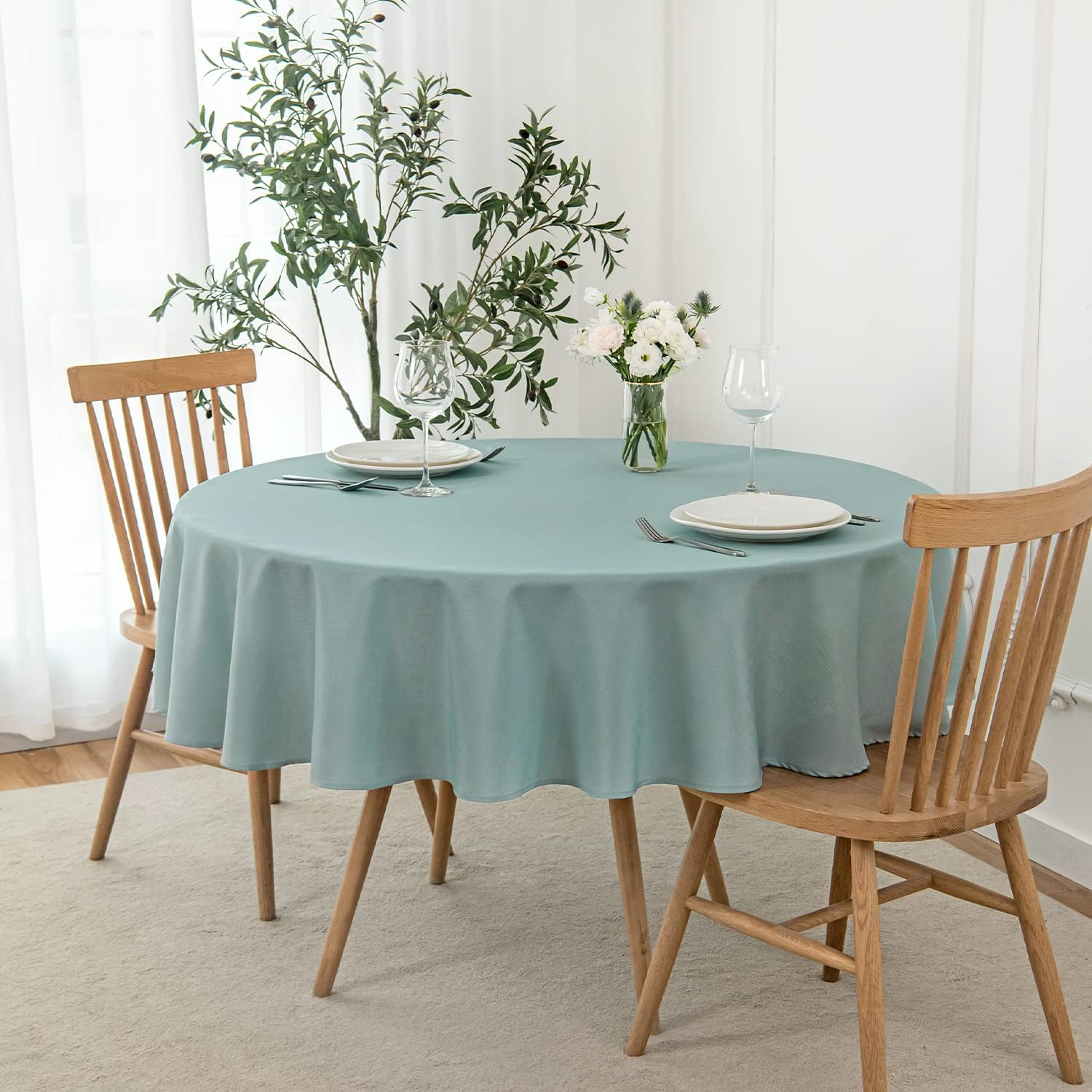Amazon.com: maxmill Round Linen Looking Textured Tablecloth Spill-Proof ...