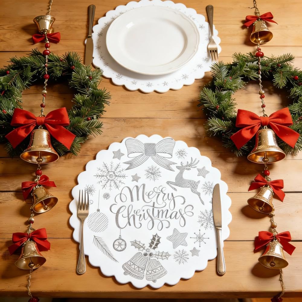 Christmas Placemats Set of 6 Bell Holiday Waterproof PVC Vintage Party ...