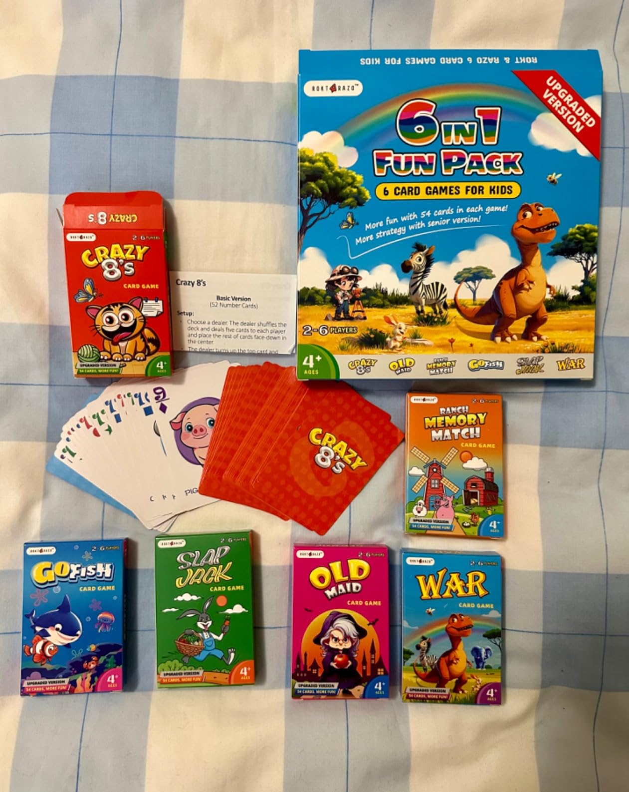 Upgraded Classical Kids Card Games Pack, 6 in 1 Pack, Go Fish, Old Maid ...