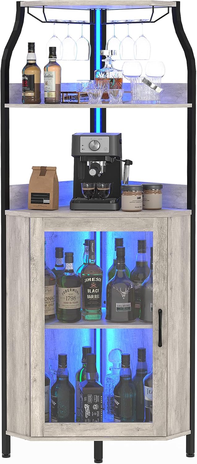 Amazon.com: PeacefulHues 68" Corner Bar Cabinet with LED Lights ...