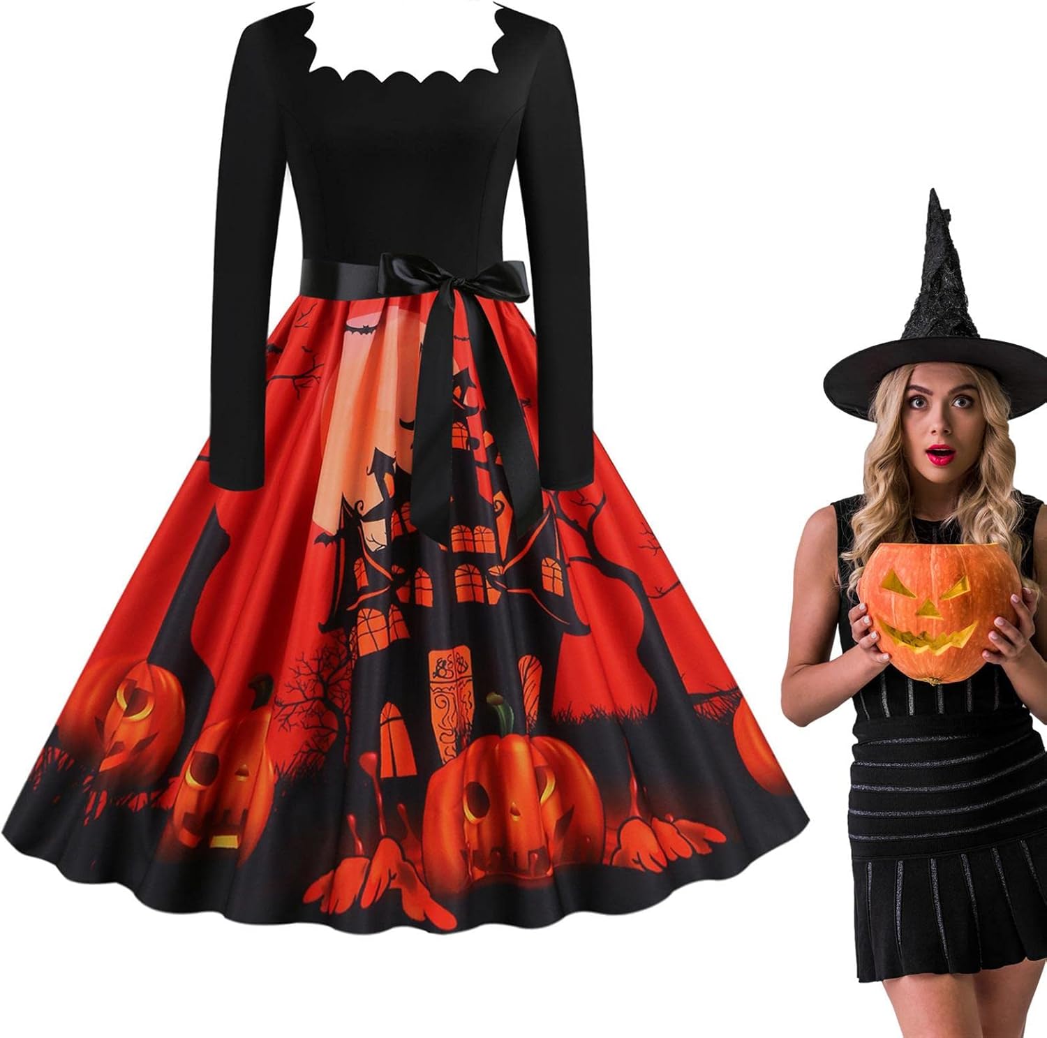 AIXING Robes d'halloween pour Femmes - Robe trapèze d'halloween à ...