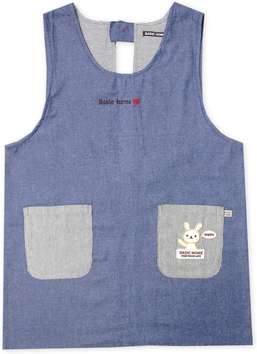 Amazon｜（ブルー 2L-3L）大きいサイズ 婦人 レディース ラン型 エプロン 後ろボタン＆ひも留め ヒッコリー デニム うさぎ刺繍ワッペン 2L-3L sl-0454 メール便対応 ...