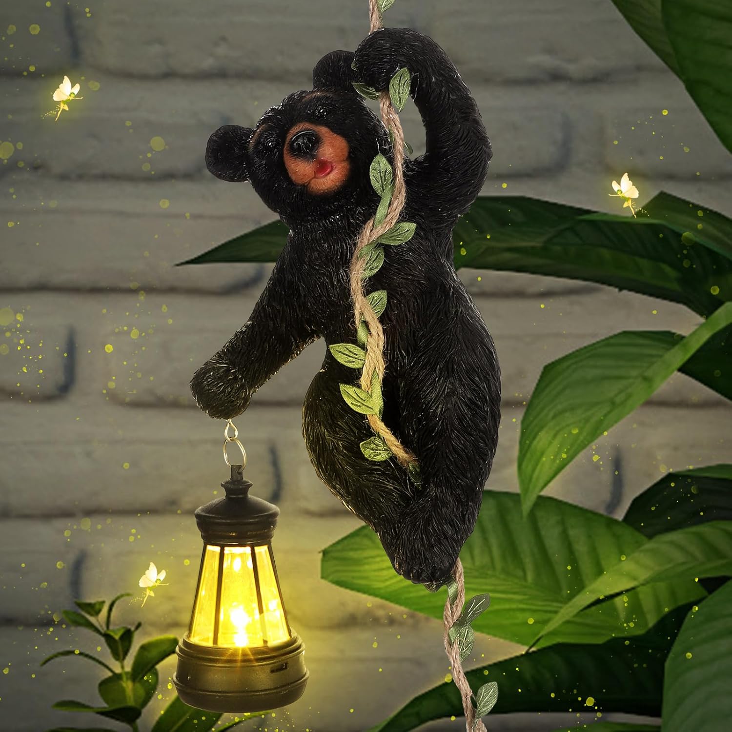 Rossesay 7 Inches Bear Statue Tree Hugger with Solar Light Resin Bear ...