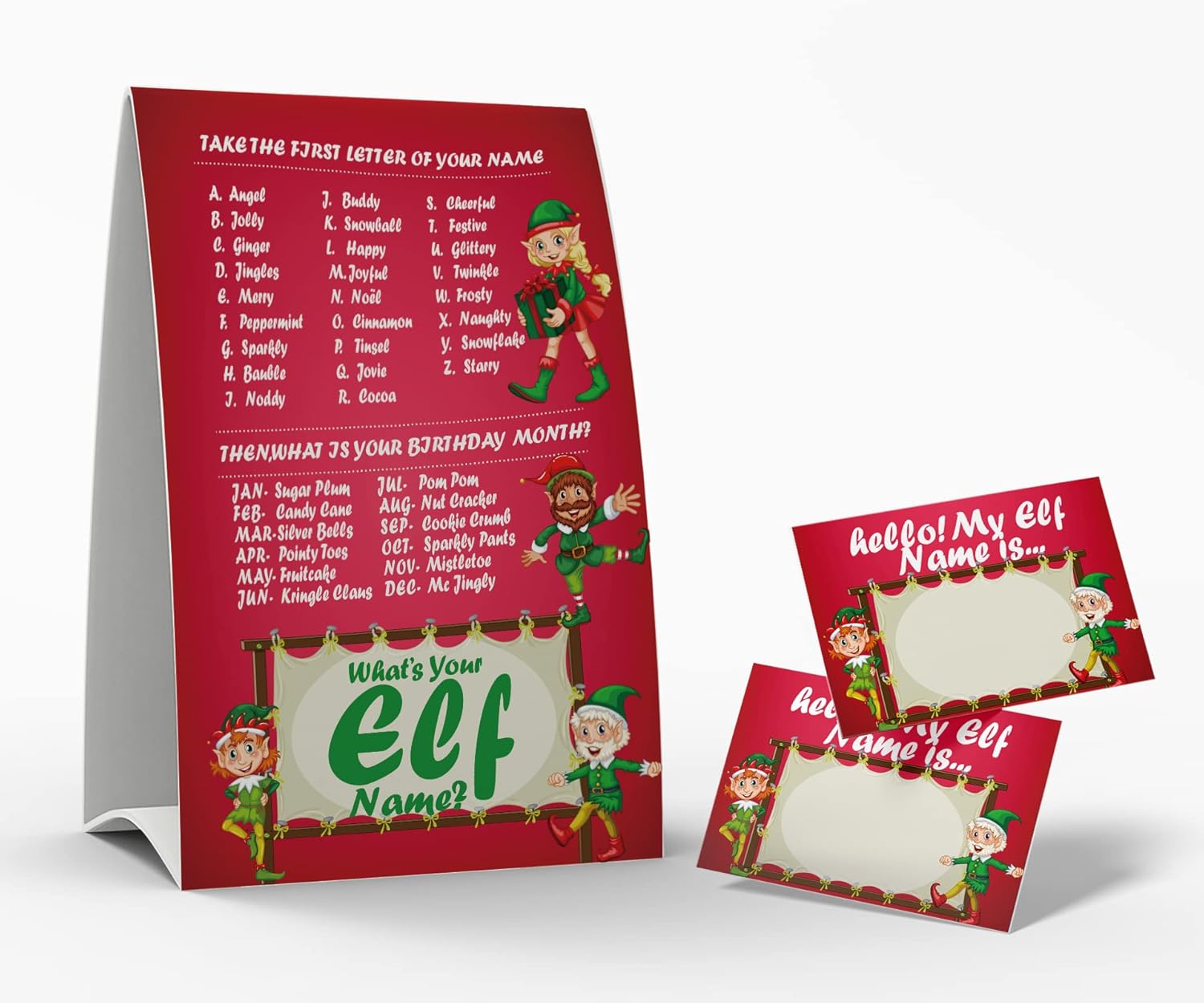 Amazon.com: What's Your Elf Name Game, 1 Elf Theme Sign and 50 Name Tag ...