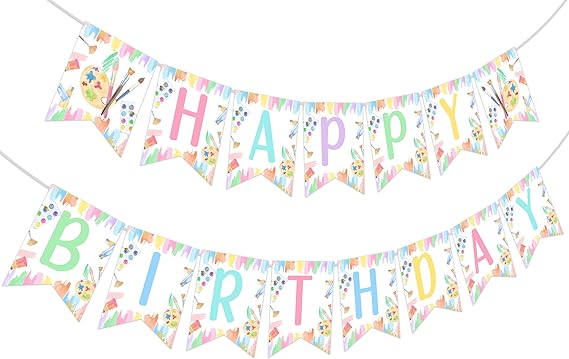 Amazon.com: Art Party Decorations Girl Pastel Happy Birthday Banner Pre ...