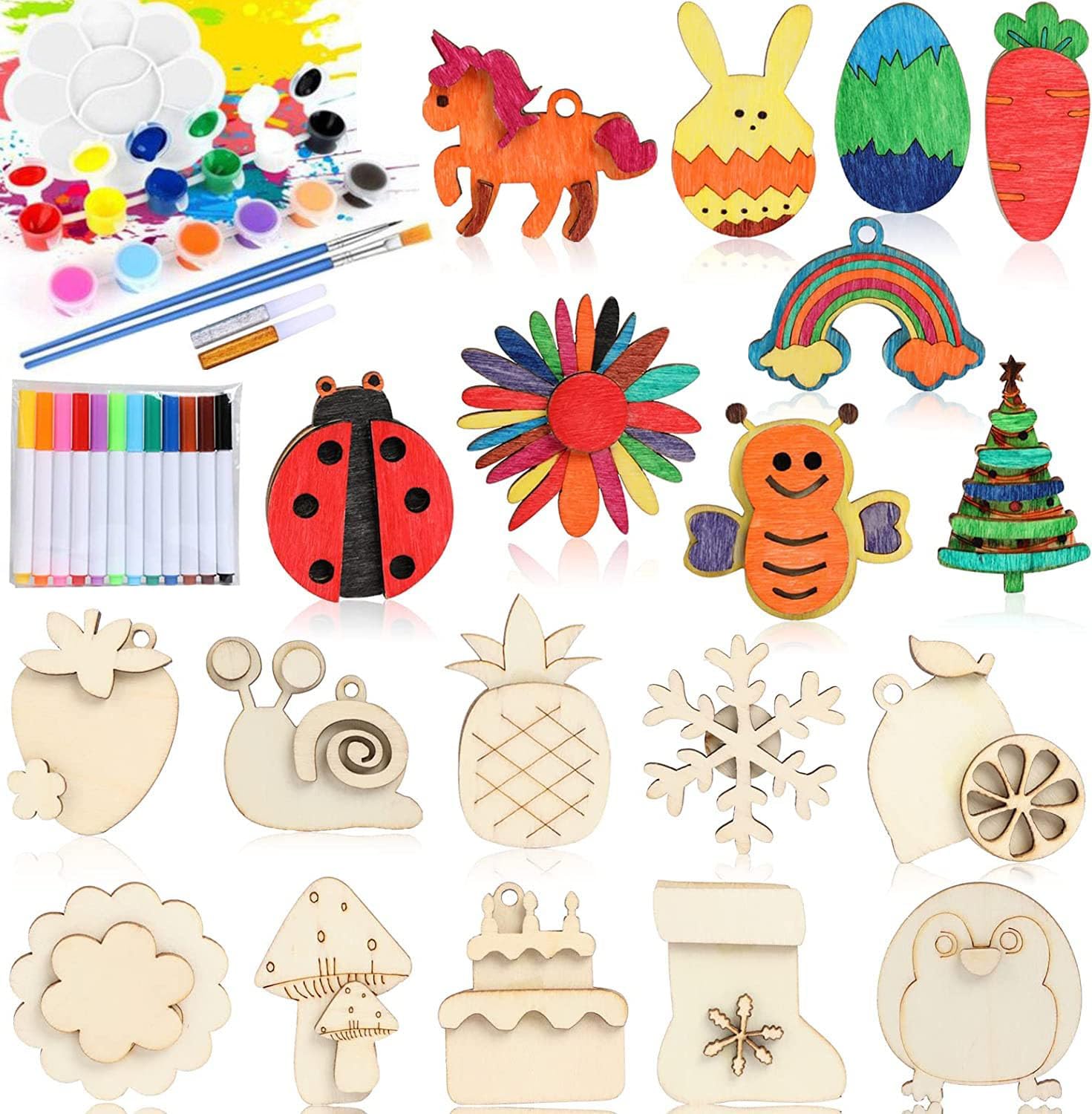 AM ANNA DIY Wooden Magnet Painting Craft Kit,36 Wood Painting Craft Kit ...