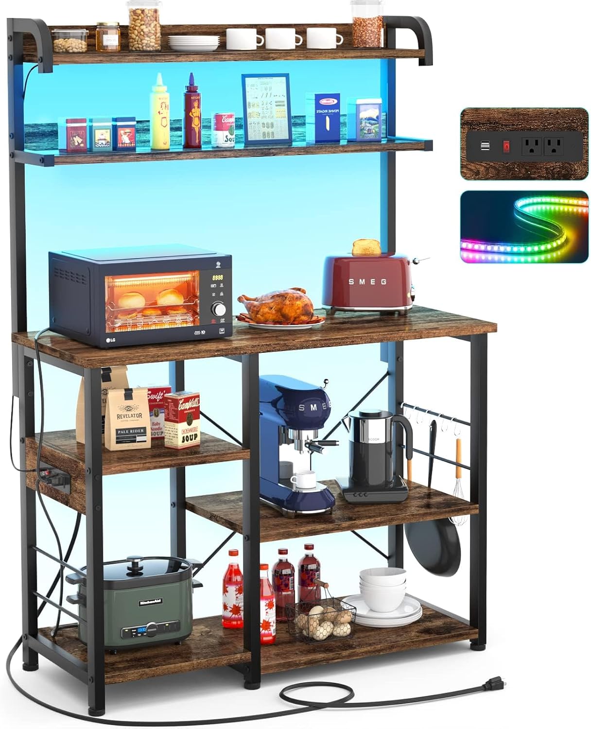 Amazon.com - Topfurny Bakers Rack with Power Outlets and Led Lights ...