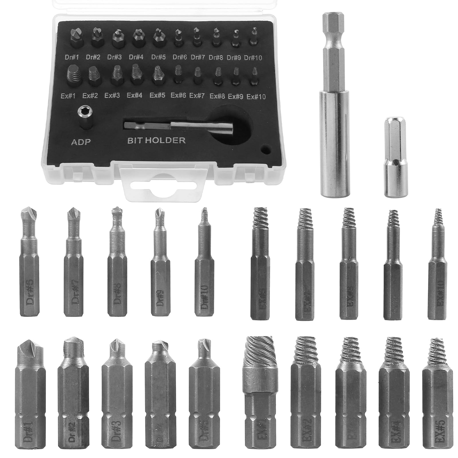 Amazon.co.jp: Shuiling ネジ外しビット 22本セット ネジ抽出器 潰れたネジ外し 折れたボルト抜き 舐めたネジ外しビット エキストラクターセット 螺子取りビット ネジ山 ...