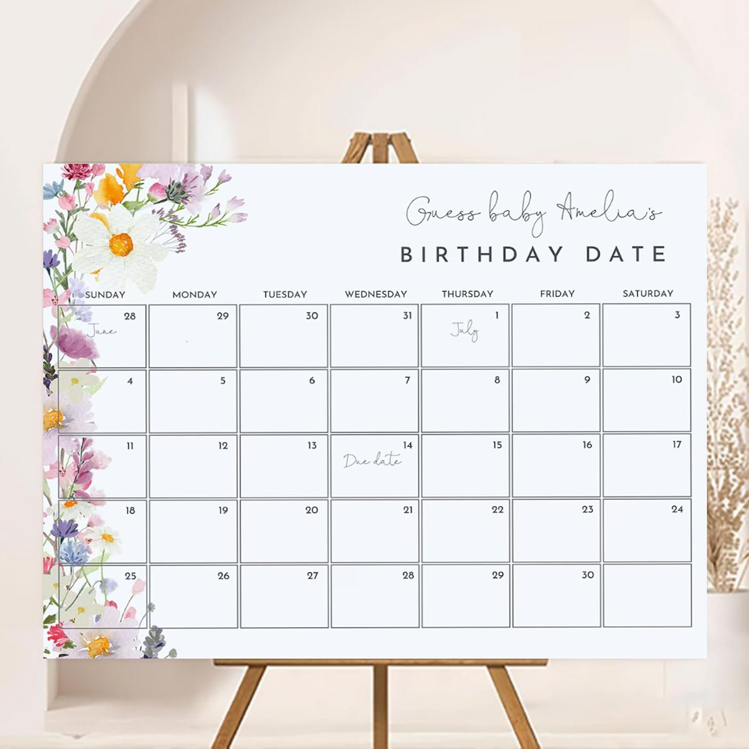 Amazon.com : Baby In Bloom Due Date Calendar Template Sign, Guess The ...