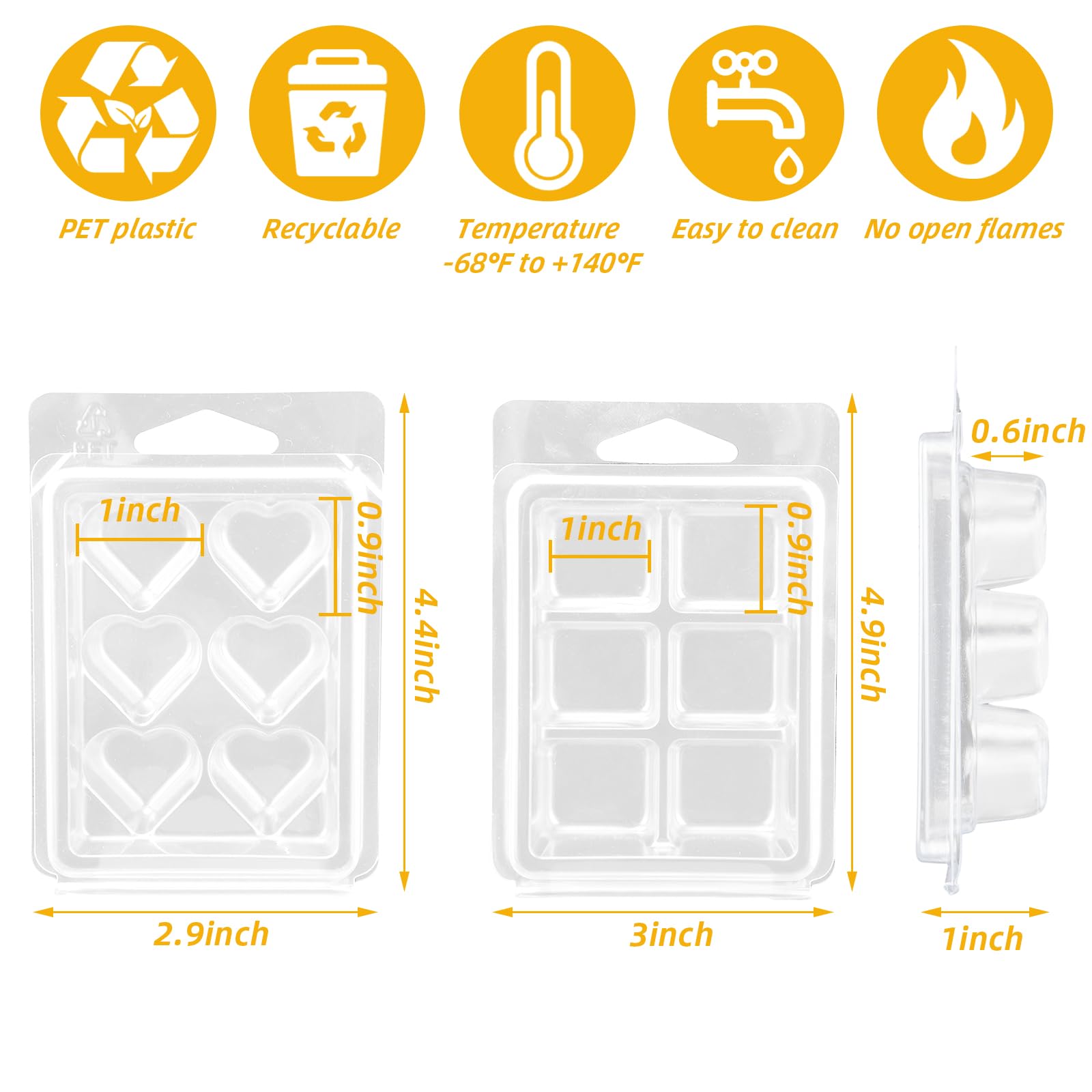 Snapklik.com : 200 Pack Wax Melt Clamshells, 6-Cavity Clear Plastic Wax ...
