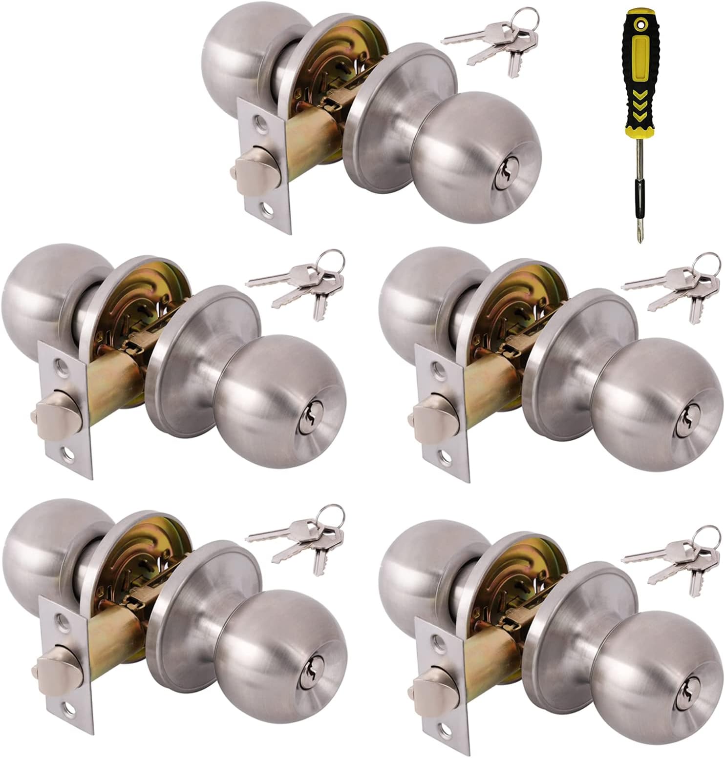 GOHATI Entry Door Knob with Lock, Keyed Doorknob with Lock for Bedroom ...