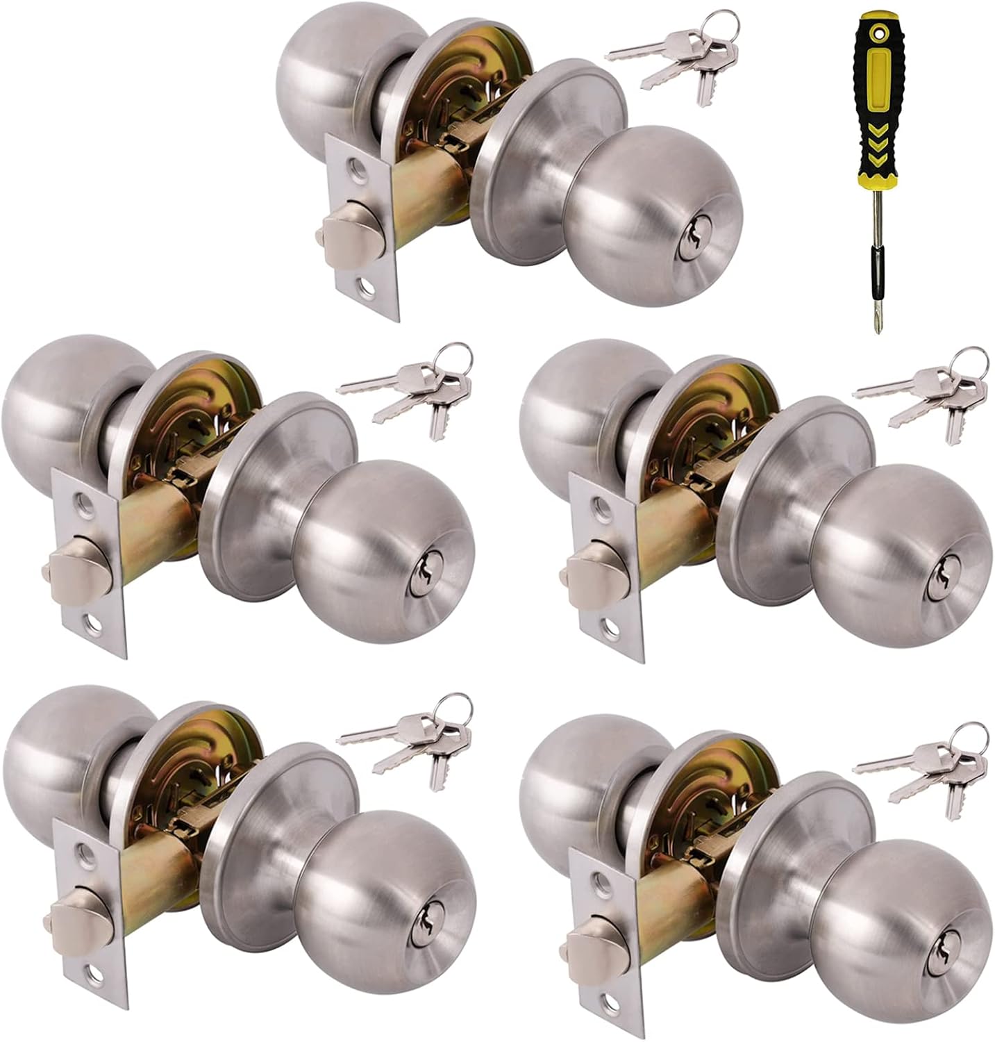 Lanwandeng (5 Pack) Round Entry Door Knobs with Lock and Keys, Exterior ...