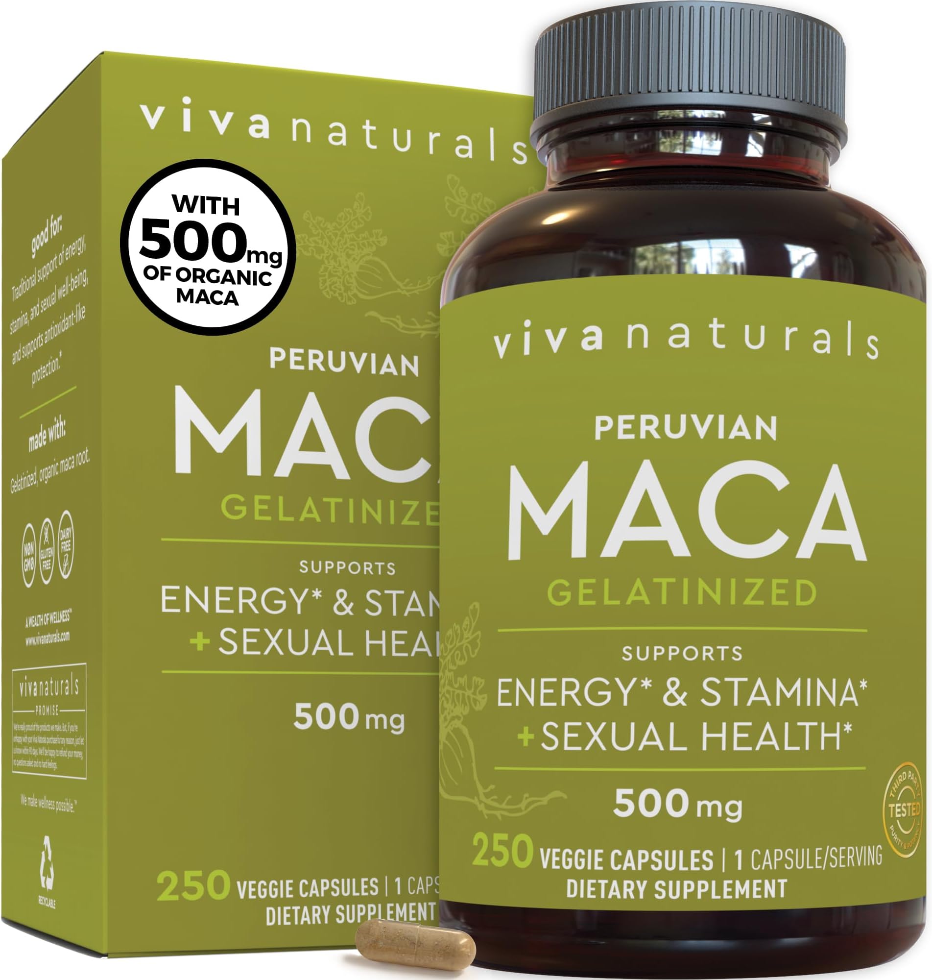Amazon.com: Peruvian Maca Root Supplement for Women & Men, 500mg ...