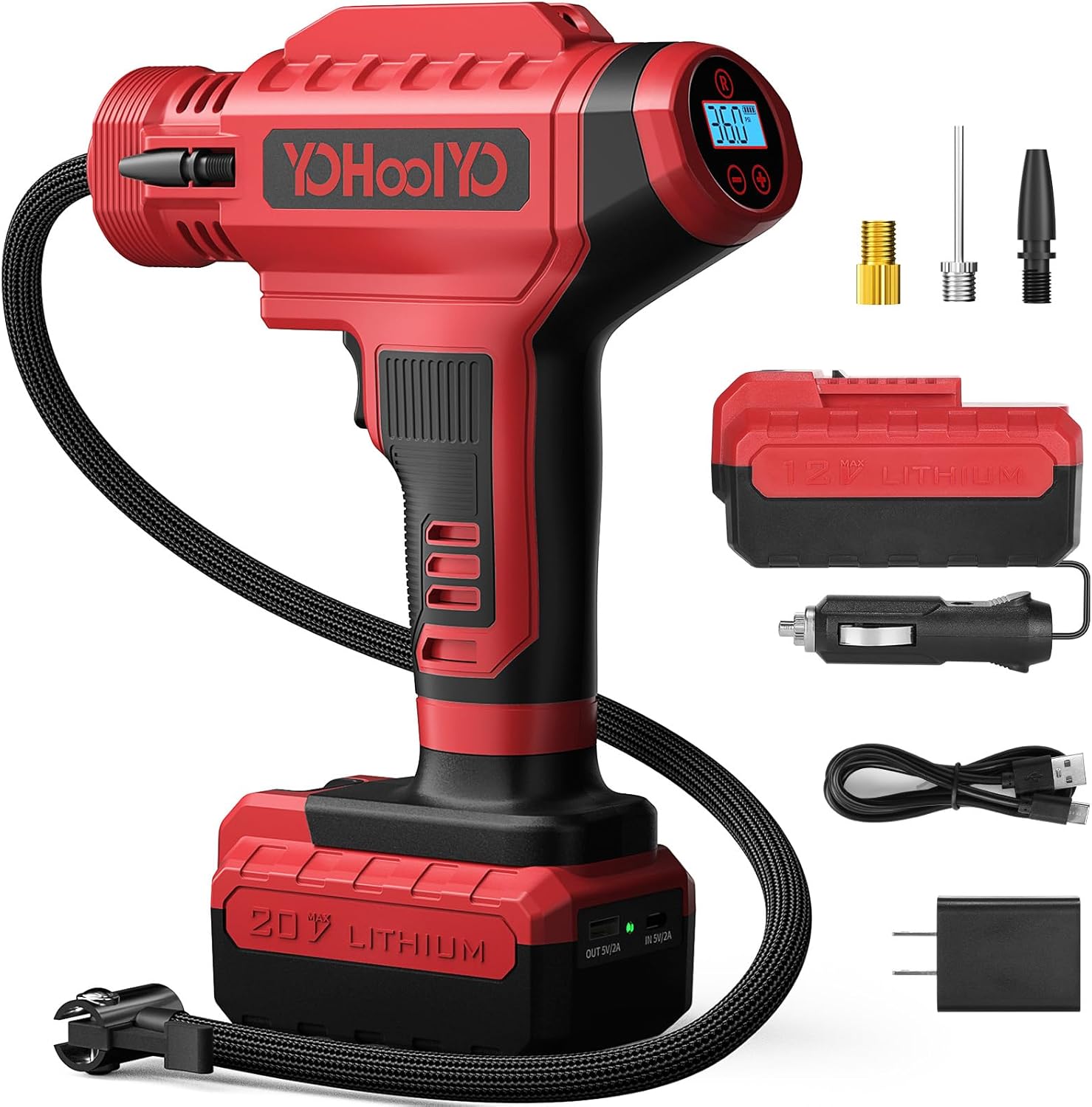 Amazon.com: YOHOOLYO Tire Inflator Portable Air Compressor for Car 20V Cordless Tire Pump ...