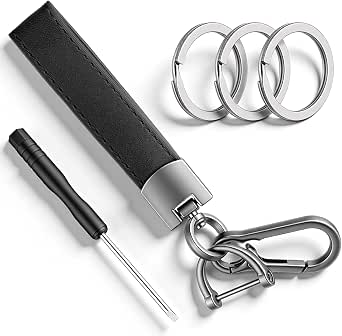 Zyghjort Black Leather Car Keychain, Leather Keychain Universal Heavy ...