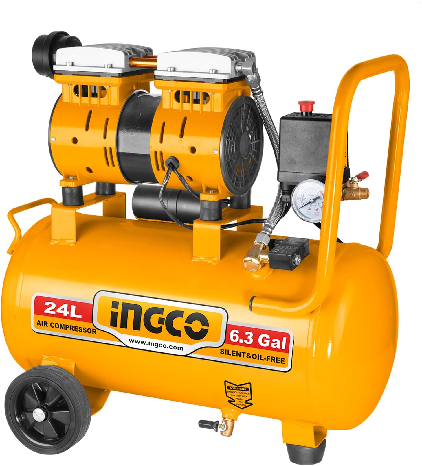 Buy Ingco 24L Air Compressor ACS175241, 0.6KW (0.8HP) Silent & Oil Free ...