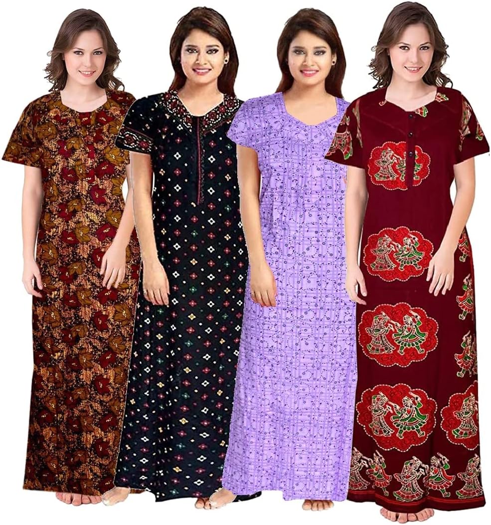 Indian Nighty for Women | 100% Cotton, Jaipuri Print, Short Sleeve ...