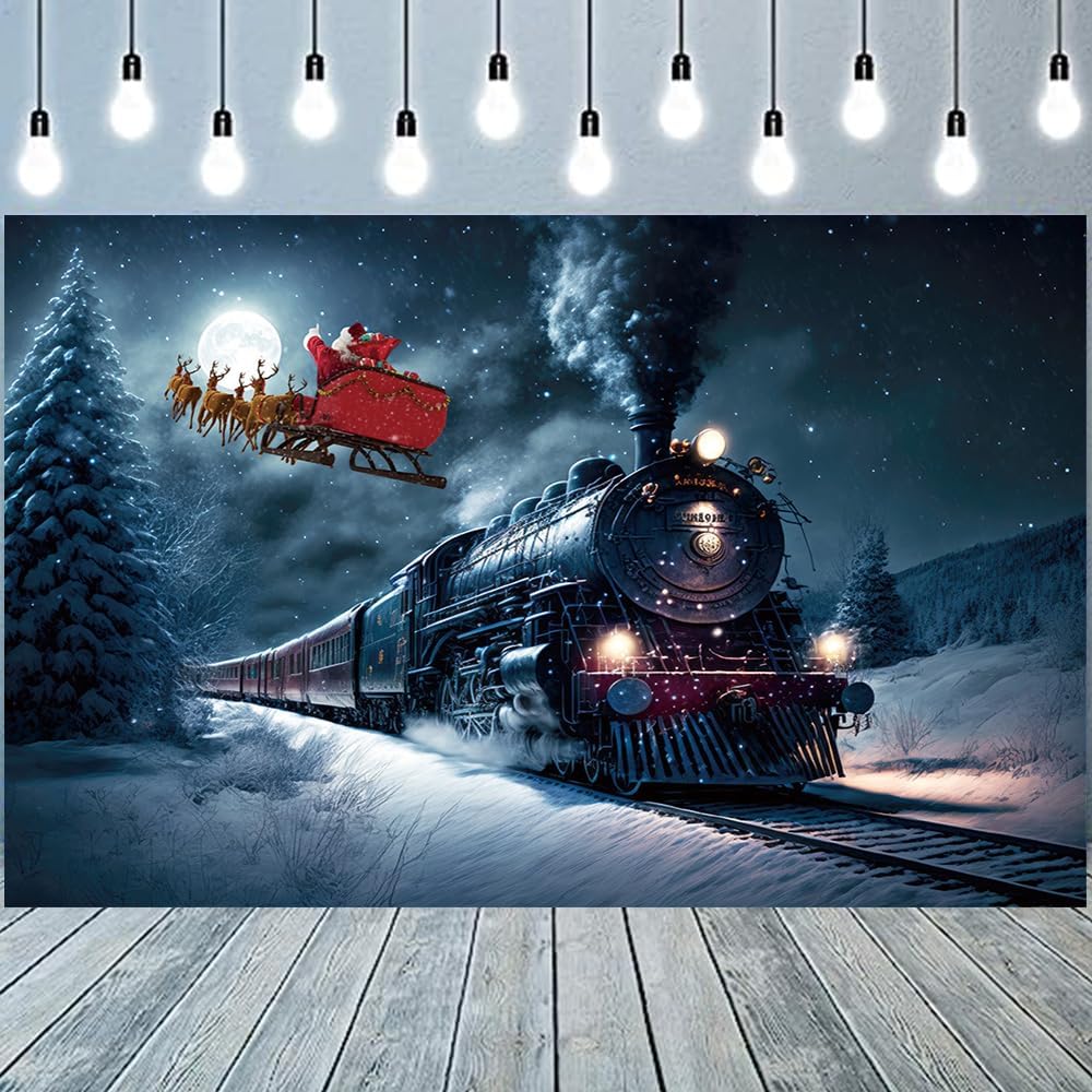 Amazon.com : DOTOOMA 7x5 FT Christmas Old Fashioned Steam Locomotive ...