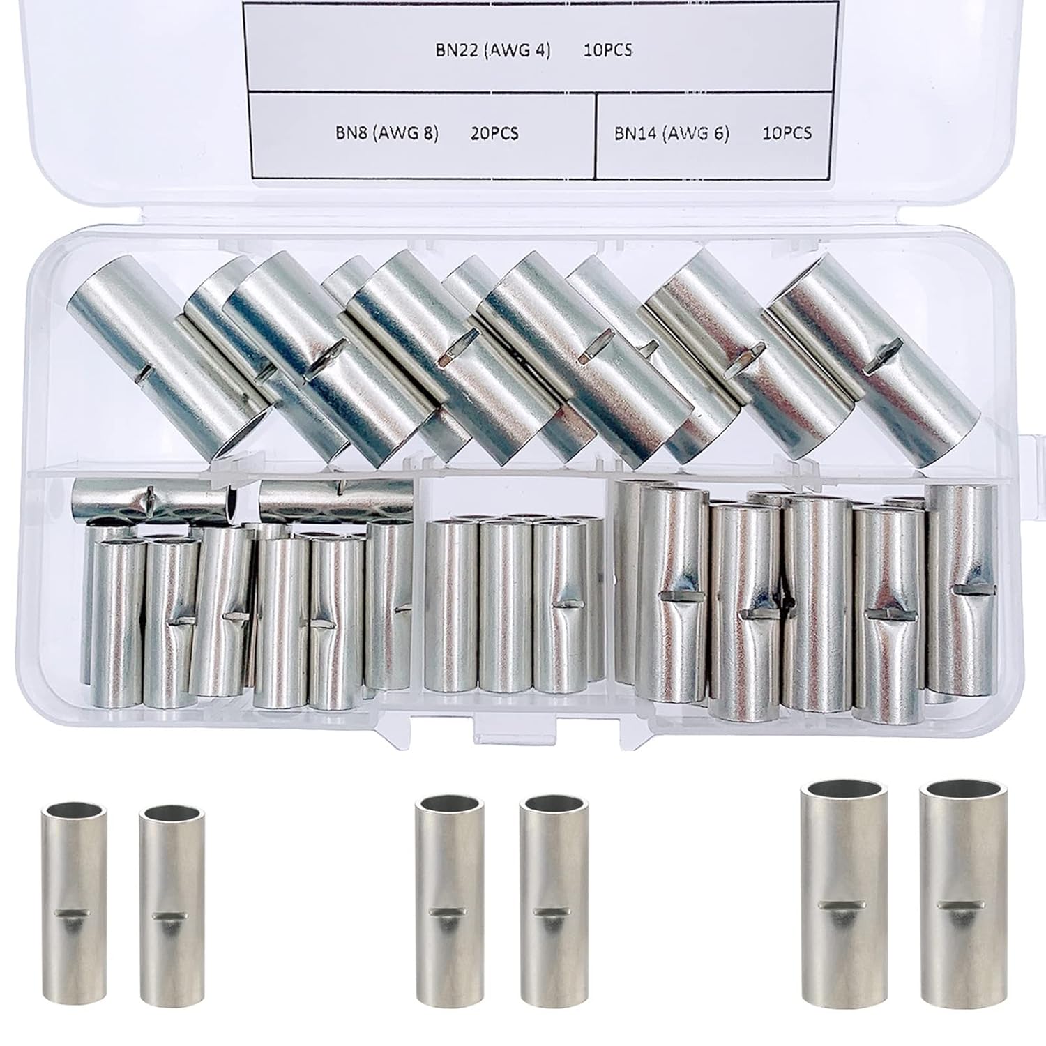Teansic 40 Pcs Non Insulated Butt Connectors Kit AWG 4 6 8 Gauge ...