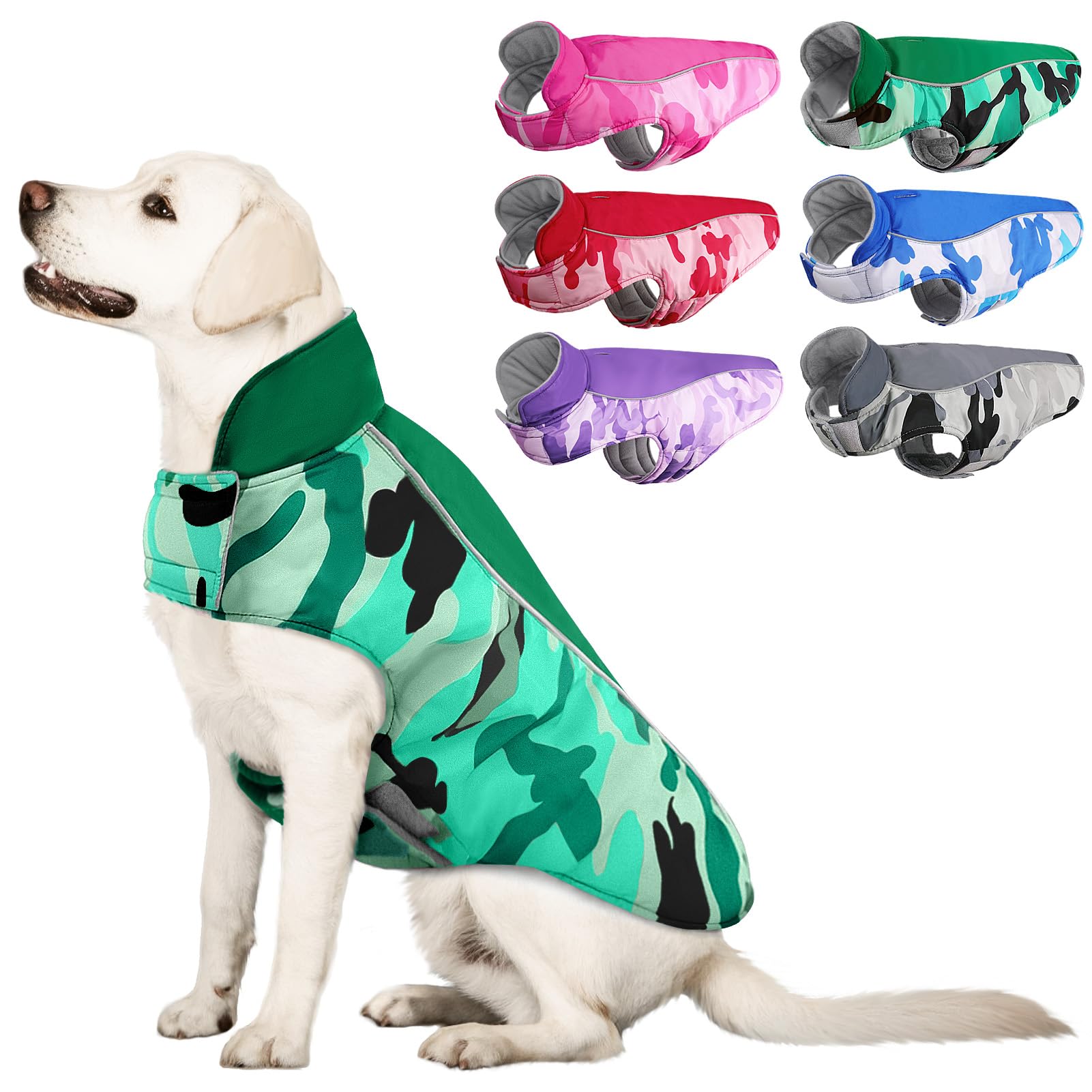 Camo Winter Dog Coat, Reversible Waterproof Dog Jacket Dog Cold Weather ...