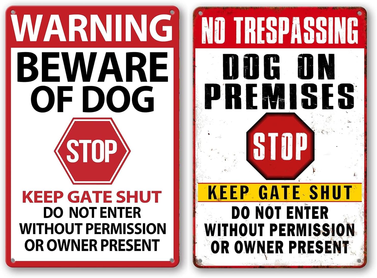 2 Pack Warning Tin Signs Beware of Dog Signs For Fence-Keep Gate Shut ...
