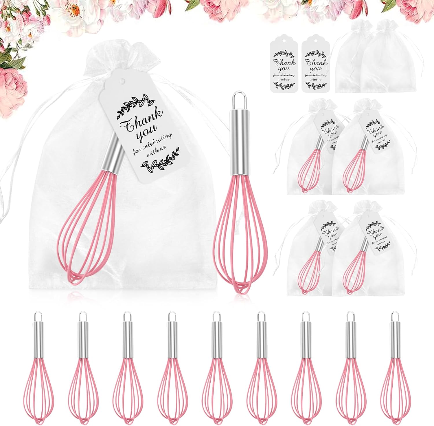 Amazon.com: 24 Sets Wedding Silicone Whisk Mini Whisk For Eggs Pink ...