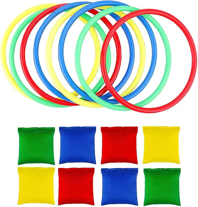 OOTSR 16pcs Nylon Bean Bags Plastic Rings Game Sets for Kids Ring Toss ...