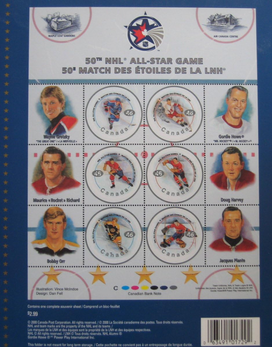 Amazon.com: CANADA NHL 50th ALL STAR GAME STAMP SOUVENIR SHEET Set of 6 ...