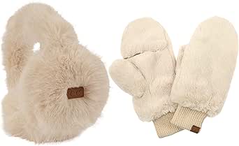 Amazon.com: Funky Junque 2 Pack Adjustable Earmuffs & Convertible Mittens - Long Fur - Beige