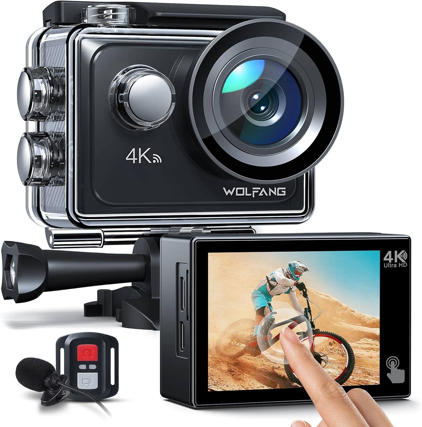 Action Camera 4K 60FPS 24MP WOLFANG GA300, WiFi EIS Touch Screen Sports ...