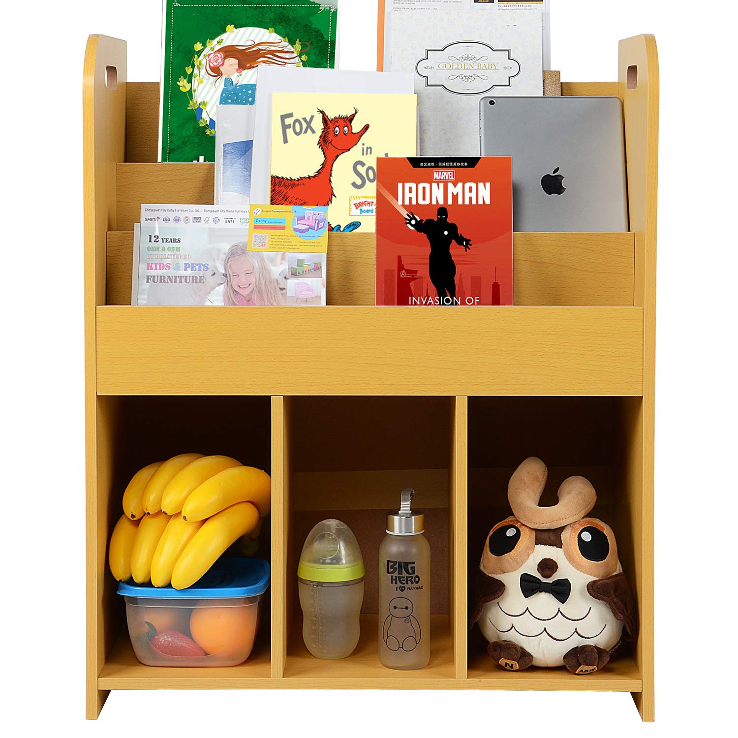 Kids Bookcase Bookshelf Display Stand 3-Tier with 3 Storage Bottom ...