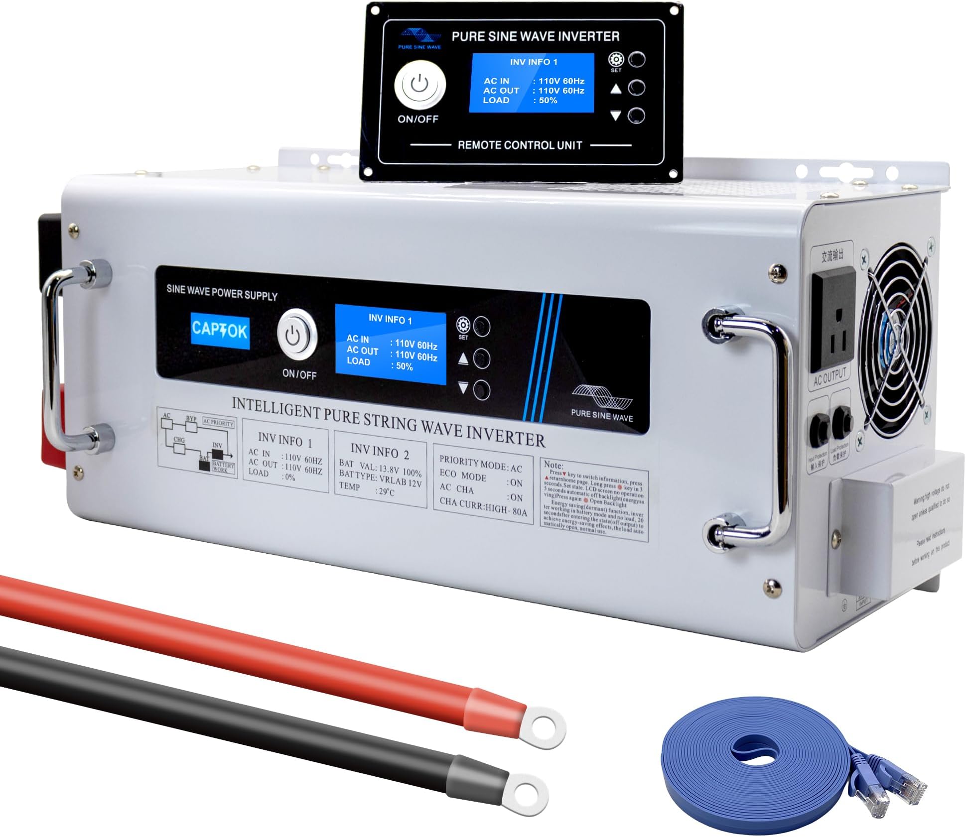 Amazon.com: CAPTOK 3000W Inverter Charger Pure Sine Wave Peak 9000W ...