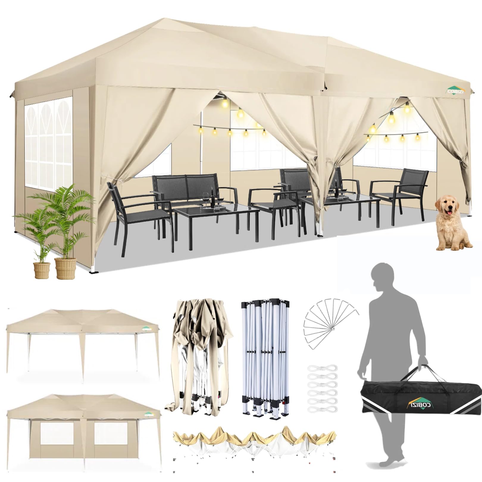 Amazon.de: COBIZI Pavillon 3x6, Pop up Faltpavillon 3x6 wasserdicht ...