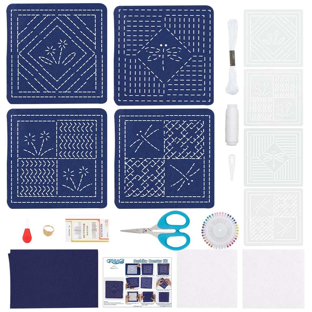 Amazon.com: FREEBLOSS 4 Set DIY Sashiko Coaster Kit Dragonfly Sashiko ...