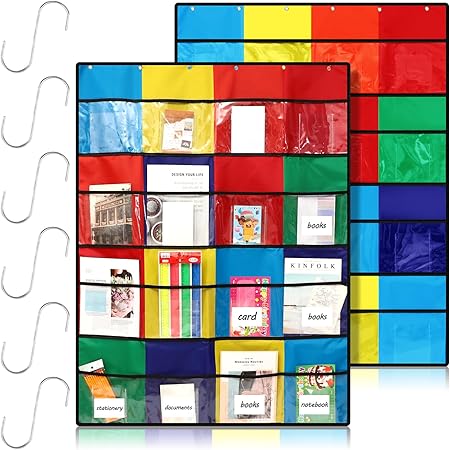 Amazon.com: 2 Sets Pocket Chart for Classroom 40" x 52" Multicolor ...