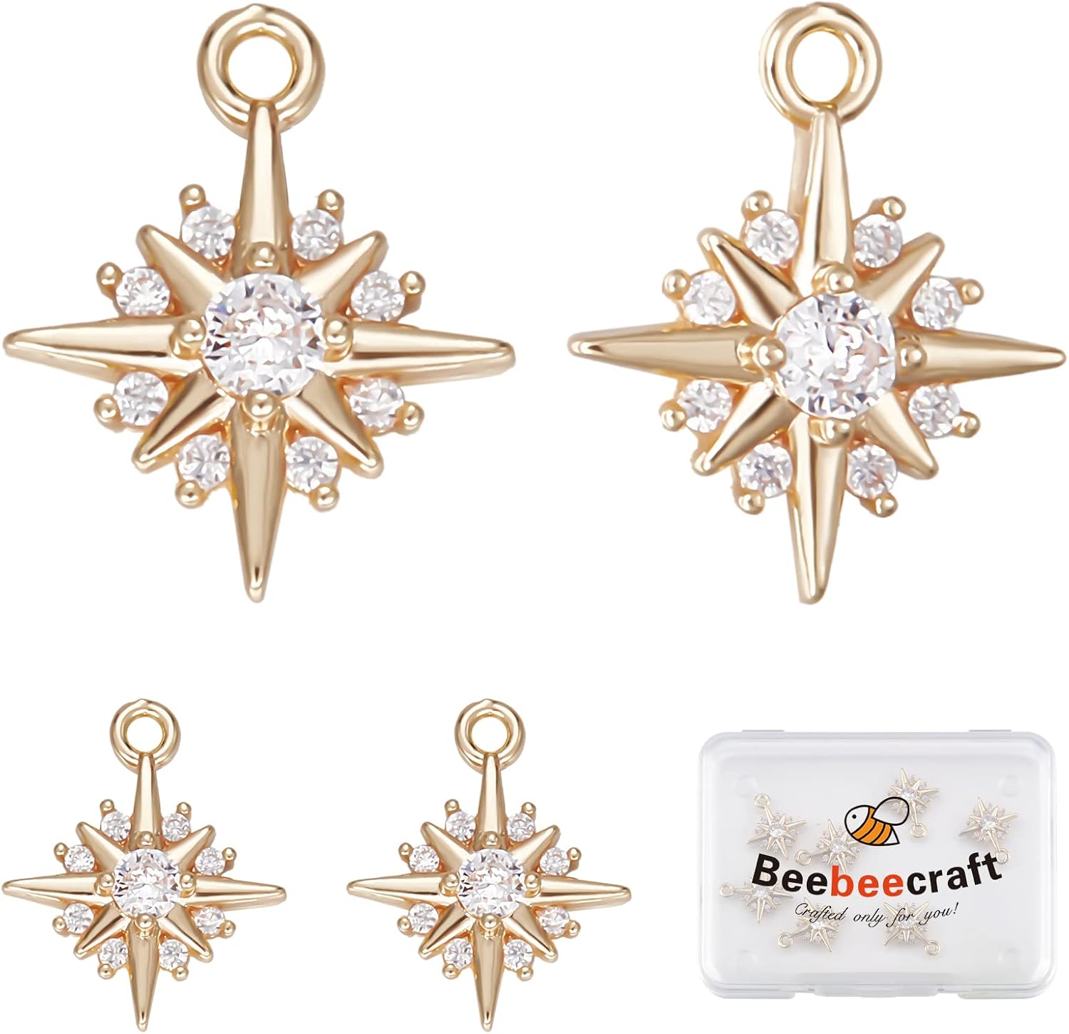 Amazon.com: Beebeecraft 14Pcs Star Charms 14K Gold Plated Cubic ...