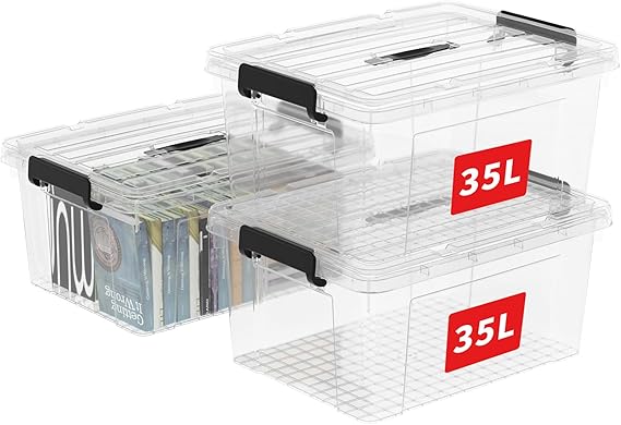 Cetomo 35L*3 Storage Boxes, Carry Plastic Storage Box with Lids, Clear ...