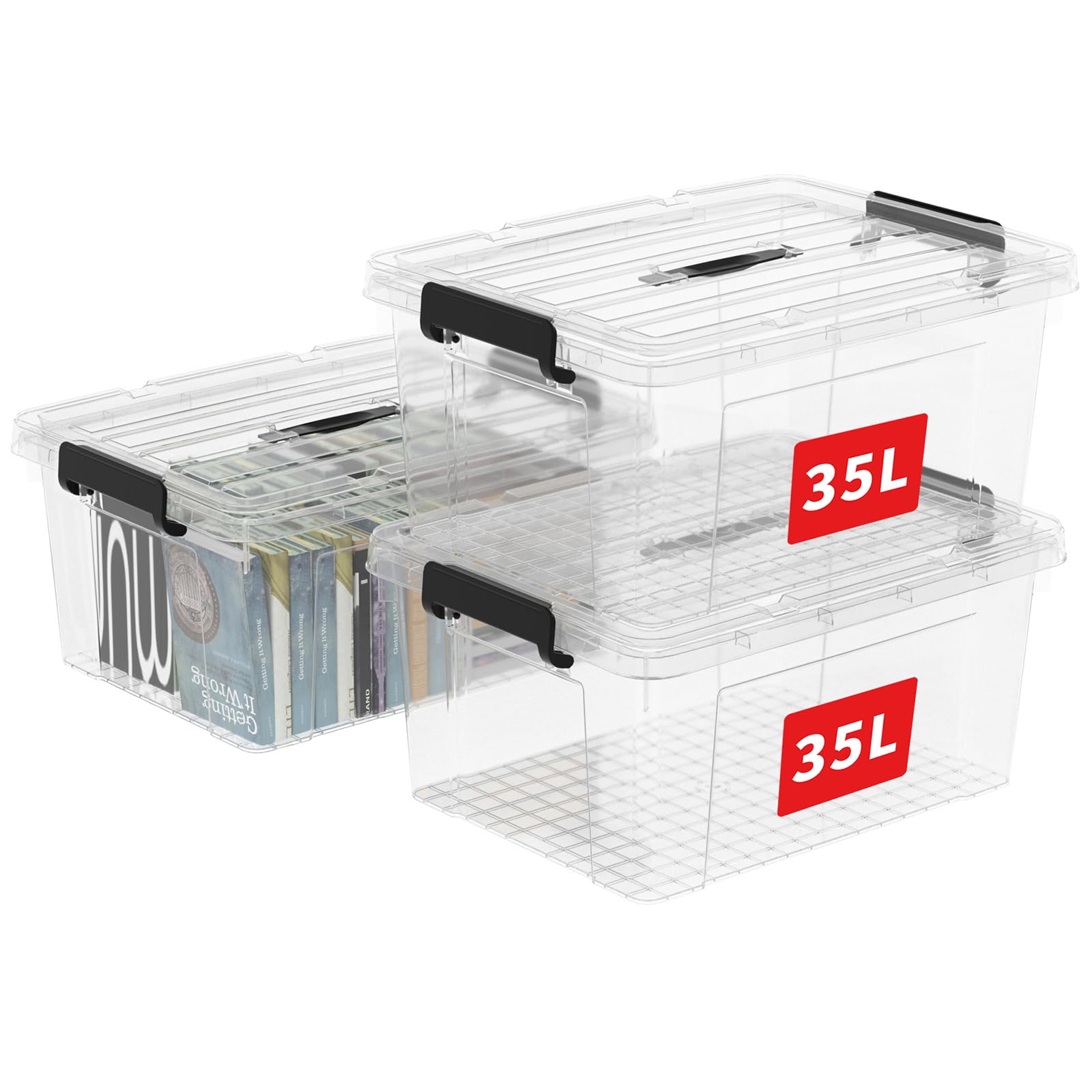 Cetomo 35L*3 Storage Boxes, Carry Plastic Storage Box with Lids ...