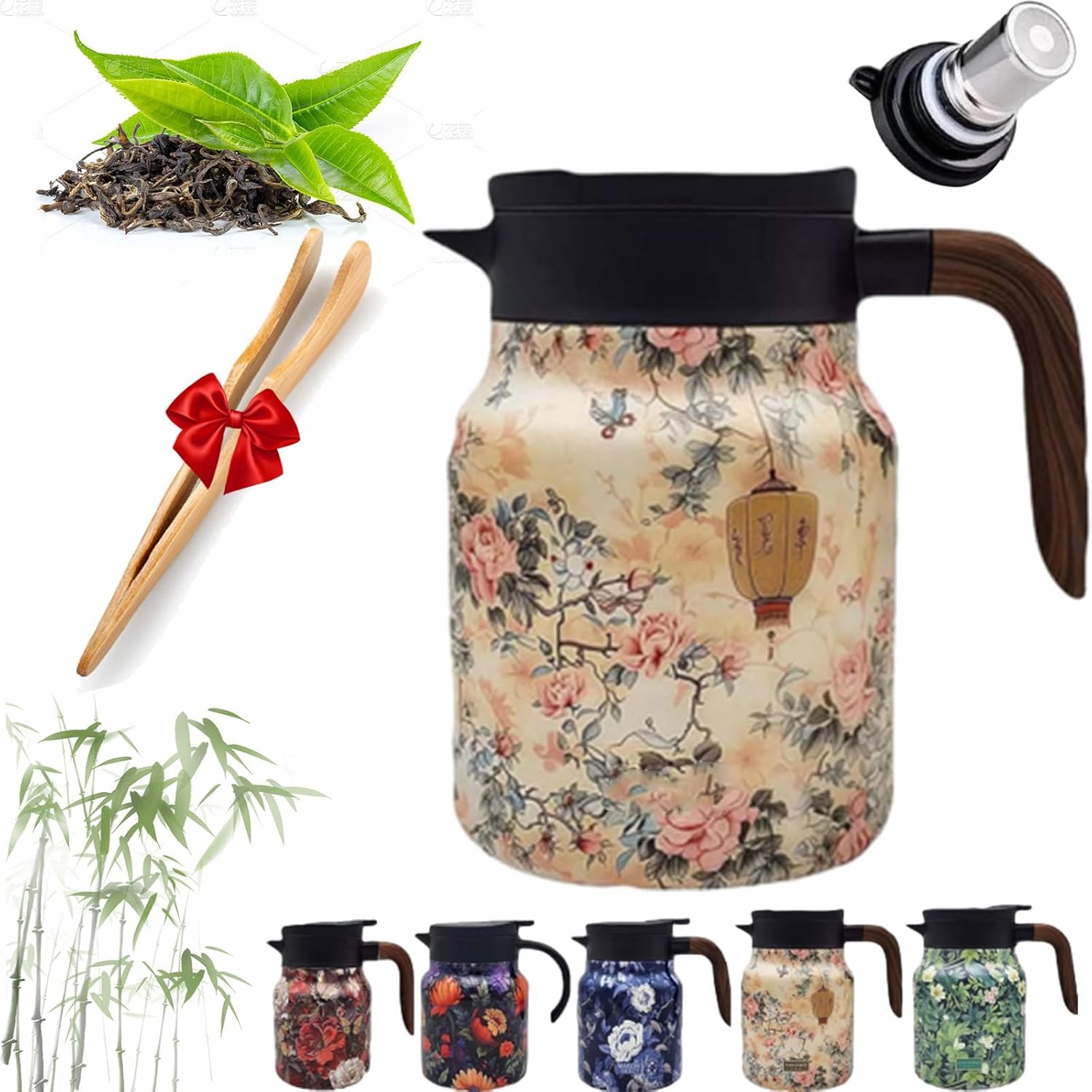 Amazon.com | Peshoriadm Teapot with Infuser, Vintage Floral Pattern Tea ...