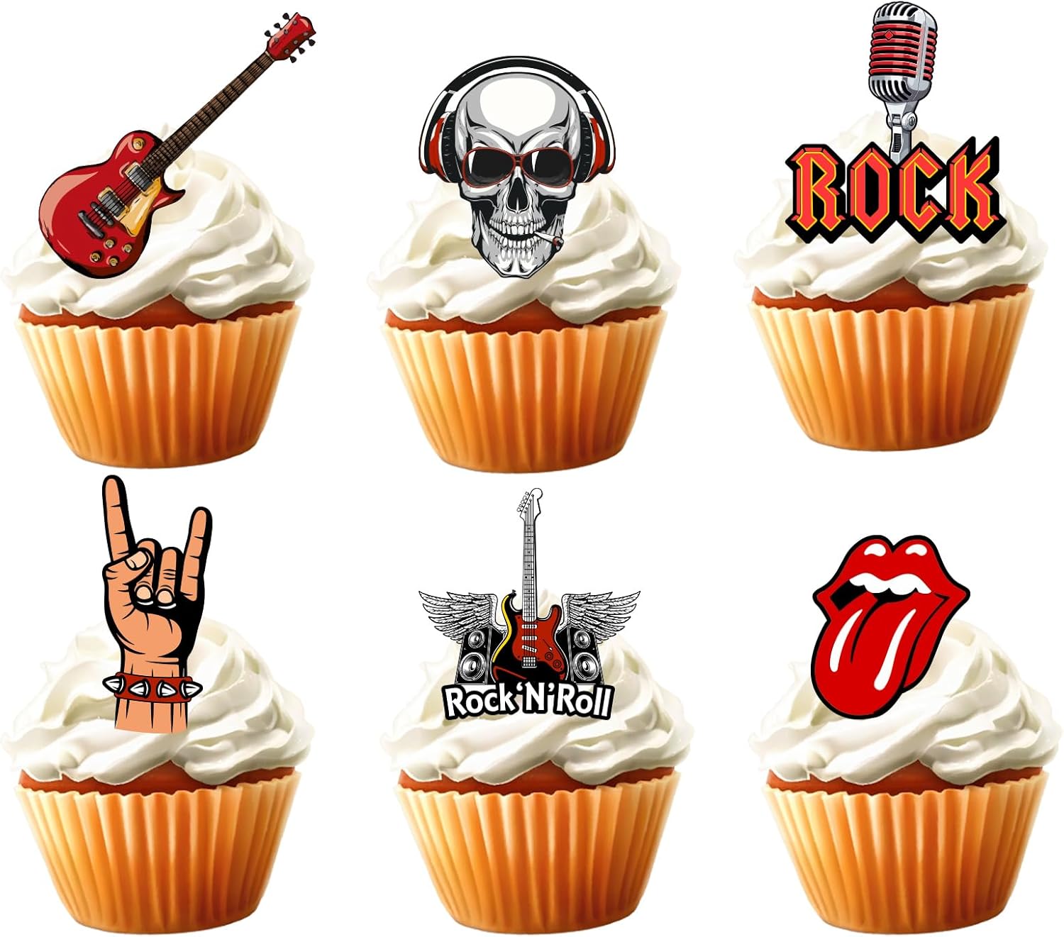 Amazon.com: 18pcs Rock and Roll Cupcake Toppers for Boys Girls Adult ...