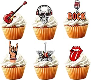 Amazon.com: 18pcs Rock and Roll Cupcake Toppers for Boys Girls Adult ...