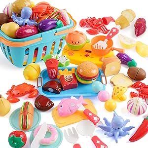 Amazon.com: enlitoys Cutting Play Food Toy for Kids 61pcs Kitchen Toy ...